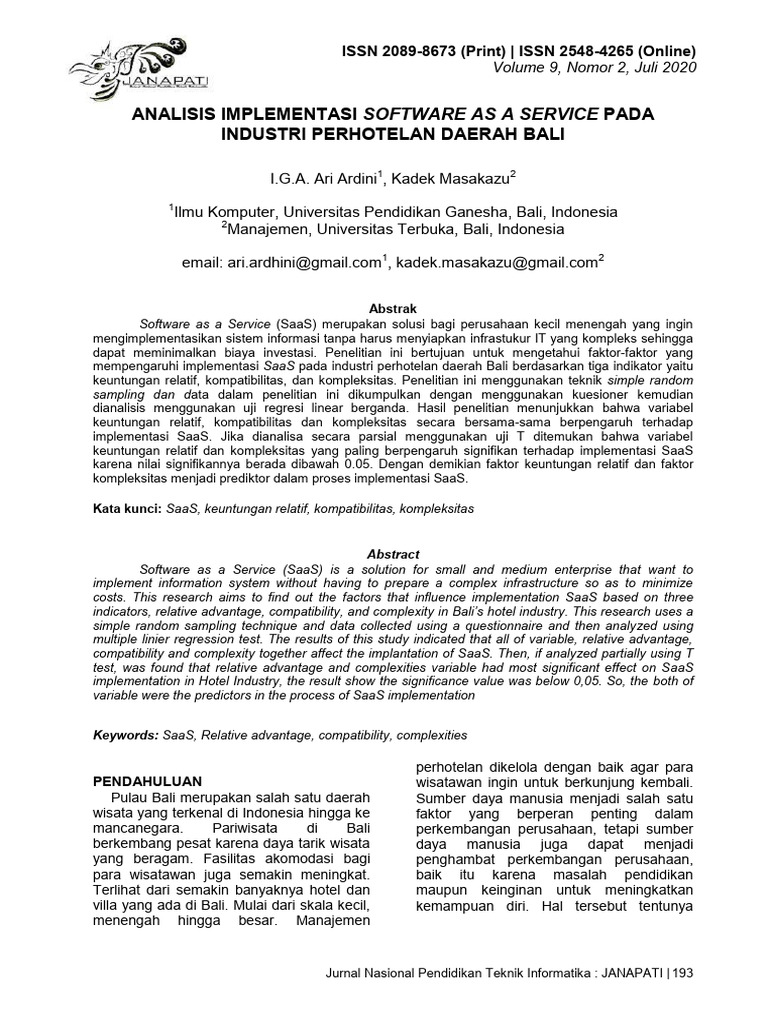 Analisis Implementasi Software As A Serv 6b2e0ca7 | PDF