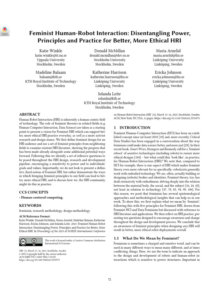 Feminist Human-Robot Interaction | PDF | Feminism | Gender Studies