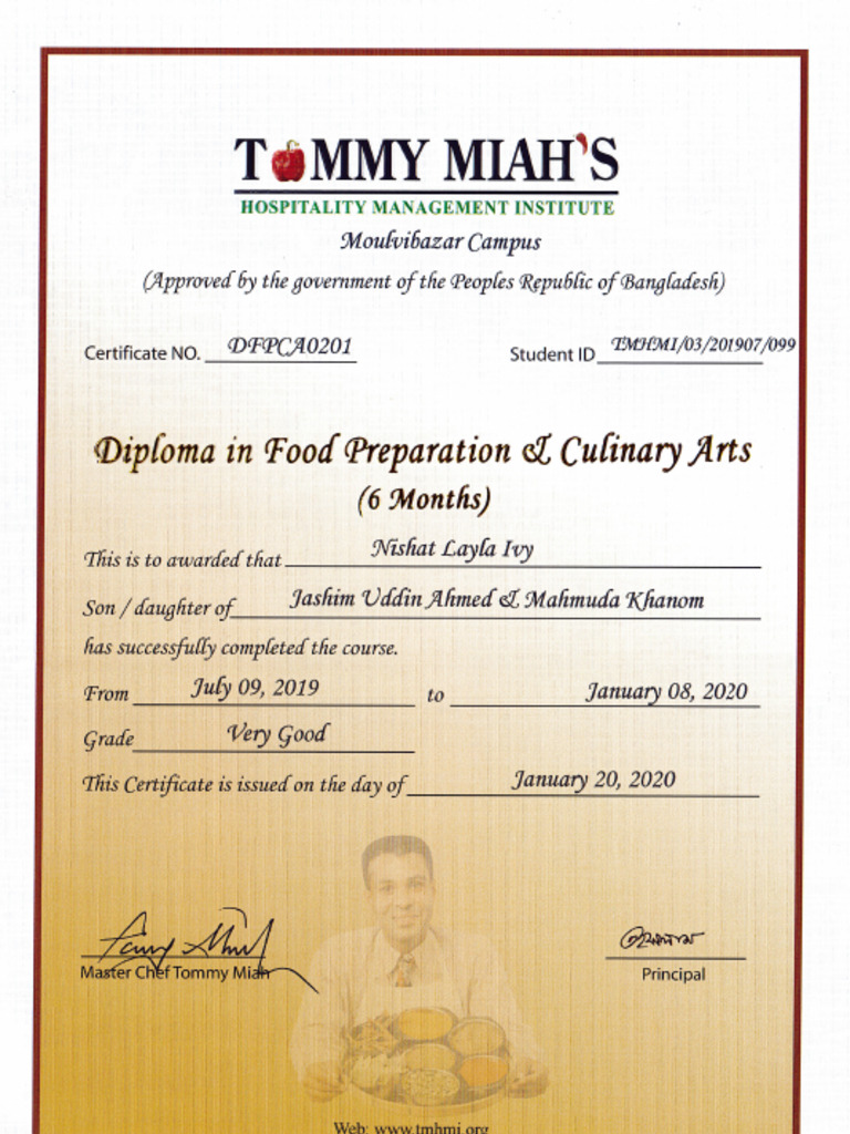 tommy miah certificate | PDF