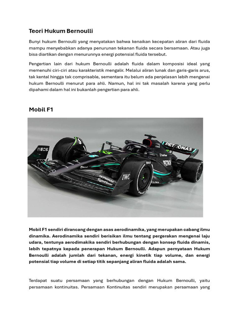 Aerodinamika dan Kecepatan Mobil F1 | PDF