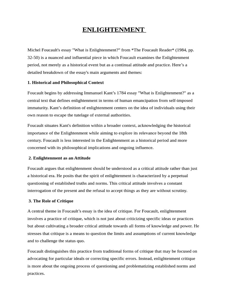 Foucault's Enlightenment Critique | PDF | Age Of Enlightenment | Michel ...