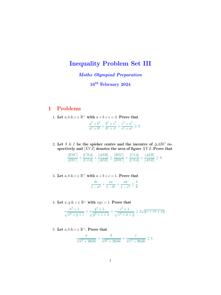 Inequalities - Problem Set - 3 | PDF | Inequality (Mathematics) | Arithmetic