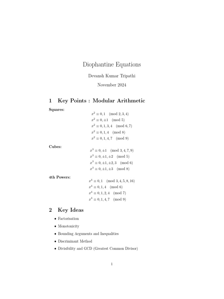 Diophantine Equations Handout Pdf Factorization Mathematical Concepts