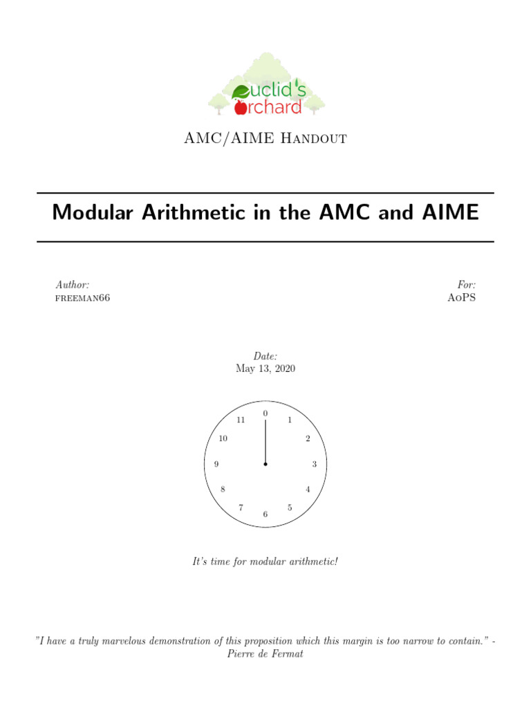 Modular Arithmetic In Amc Aime Pdf Mathematics Abstract Algebra