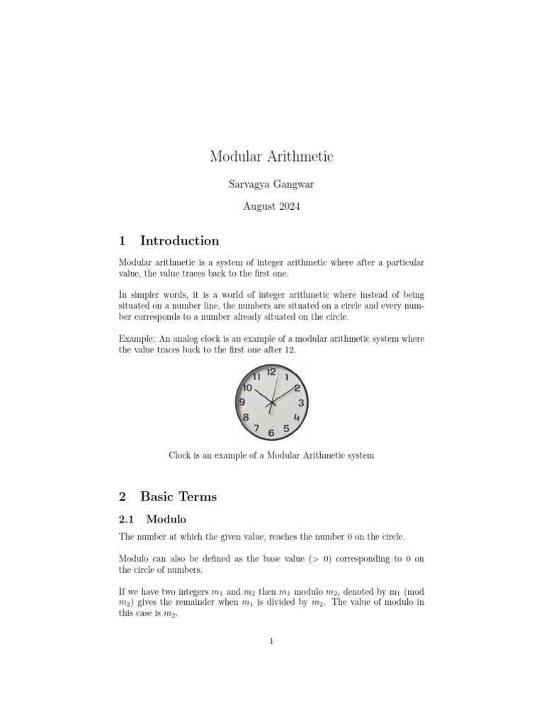 MODULAR ARITHMETIC | PDF | Division (Mathematics) | Arithmetic MODULAR ARITHMETIC | PDF | Division (Mathematics) | Arithmetic