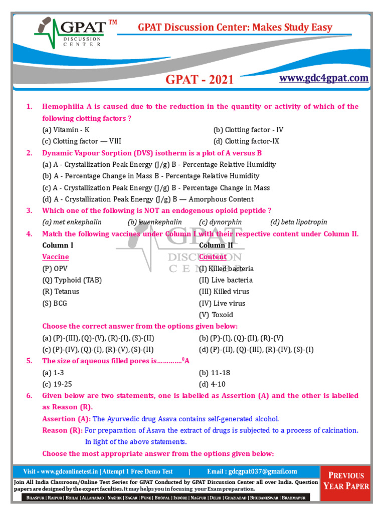GPAT PY_PAPER_2021 | PDF | Shock (Circulatory) | Epithelium