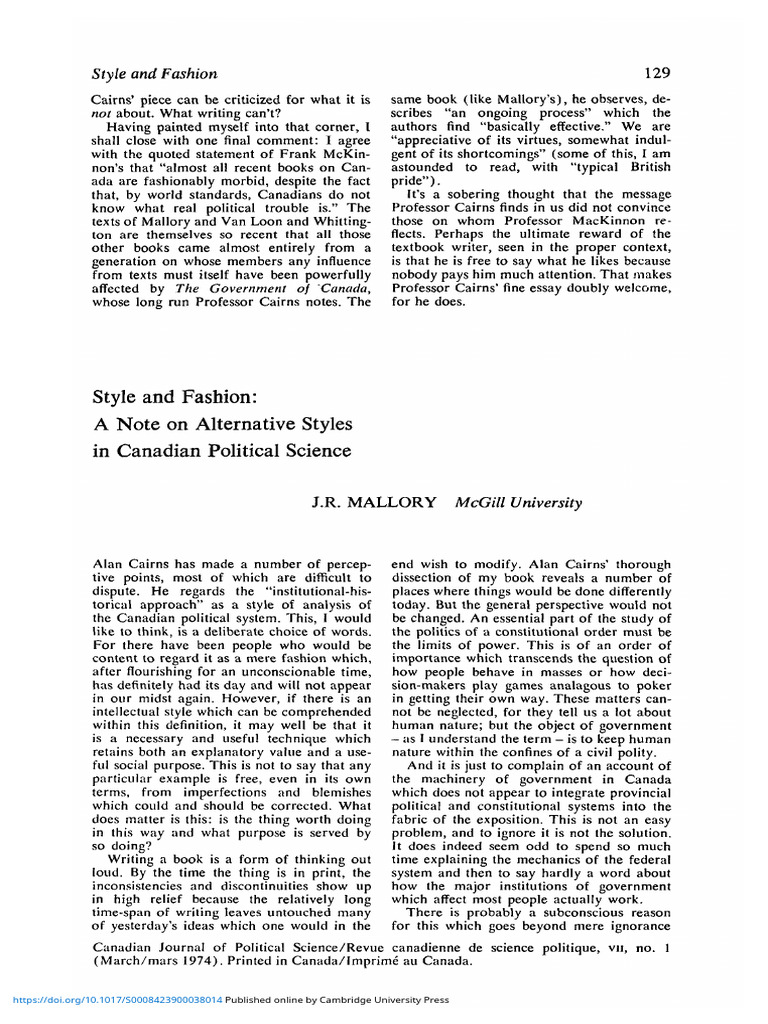 Canadian Political Science Styles | PDF | Reason