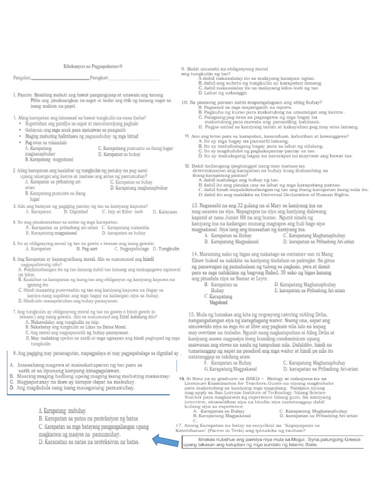 Esp 9 Modyul 6 Quiz Summary | PDF