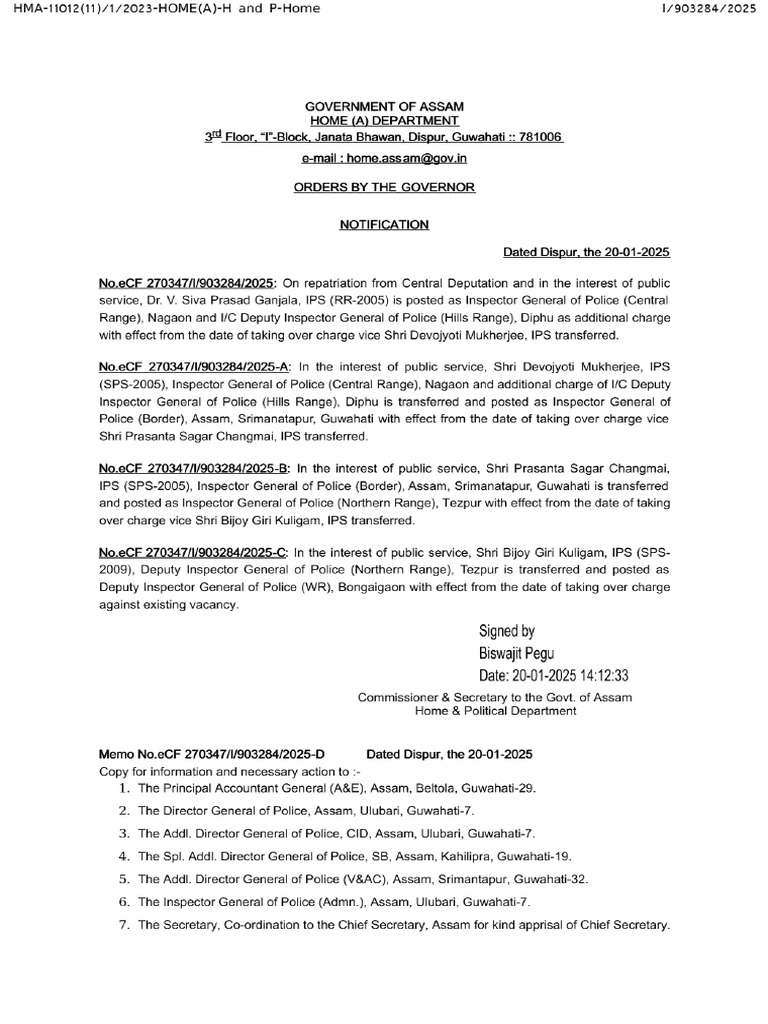 ECF No. 270347 Dated 20.01.2025 (Transfer & Posting in The Rank of IGP ...