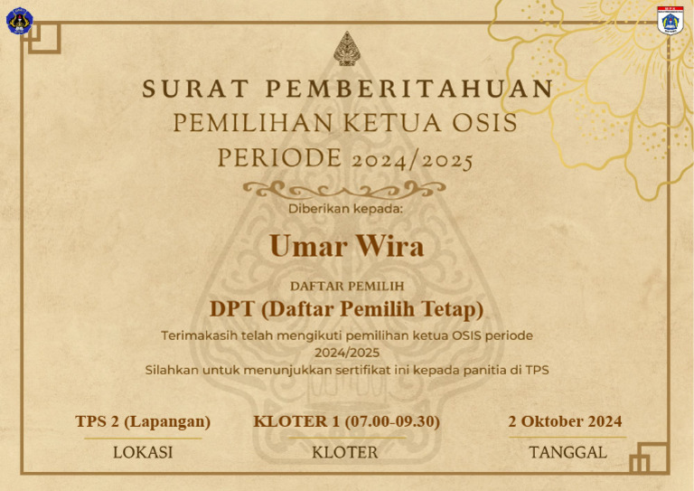 Undangan Pemilihan Ketua Osis - Umar Wira XII.B | PDF