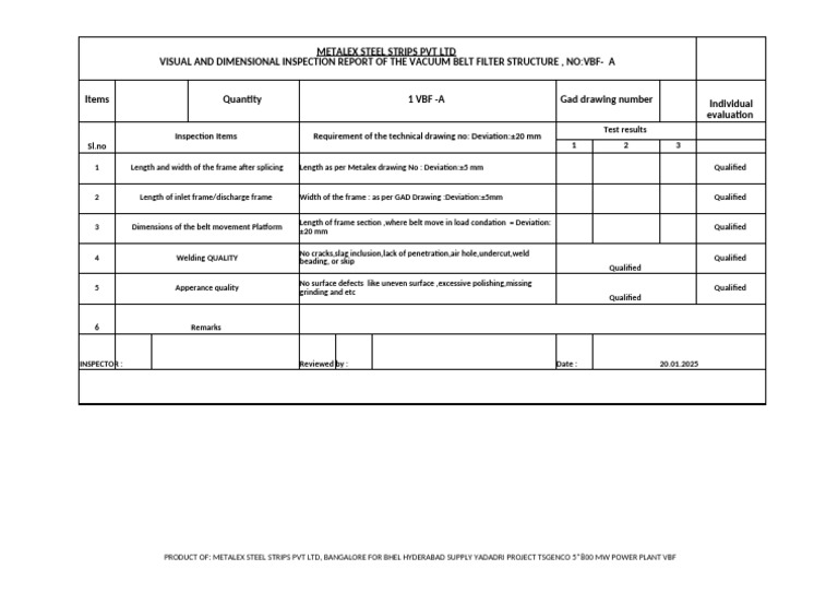 Visual and Dimensional Inspection Report VBF A | PDF | Industrial Processes | Mechanical Engineering