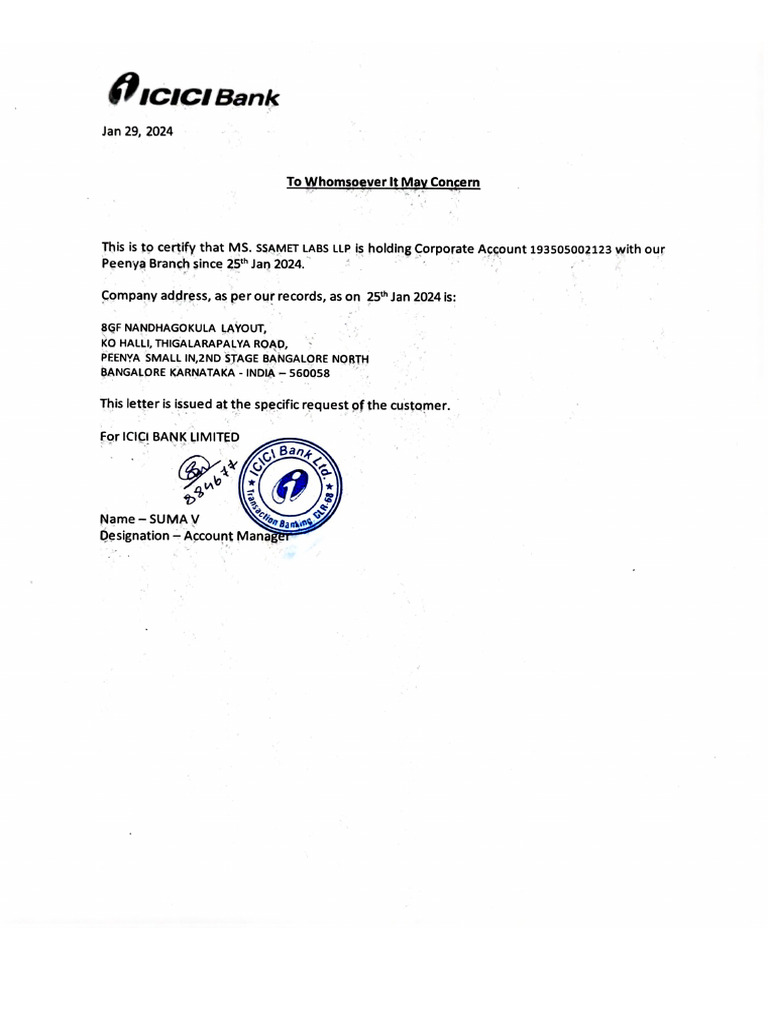 SSAMET LABS ICICI Letter | PDF
