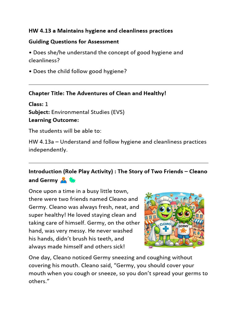 EVS Class 1 Health & Hygiene | PDF | Hygiene