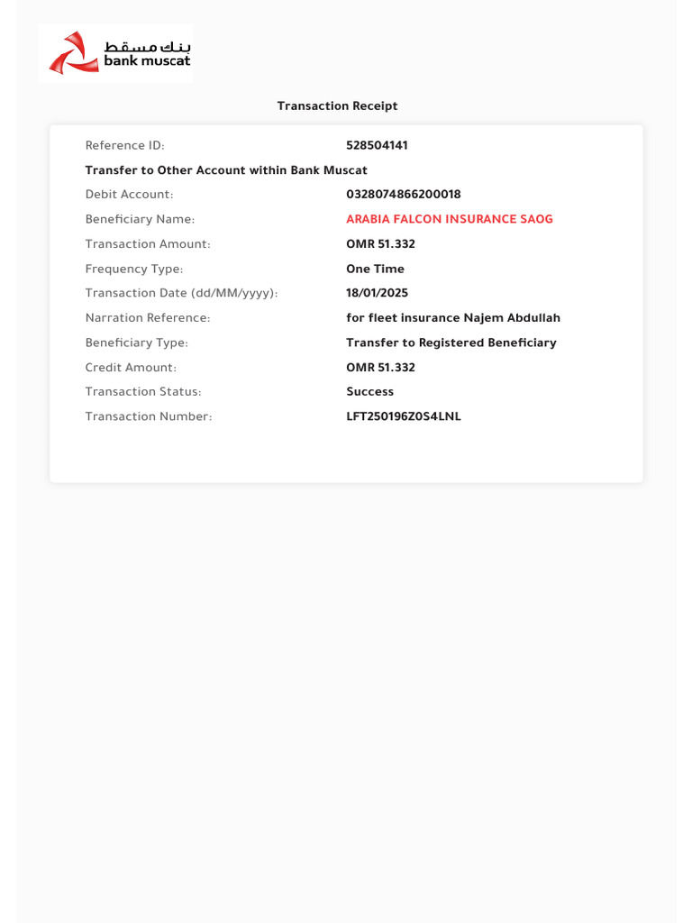 Bank Muscat E-Banking - Payment Summary | PDF