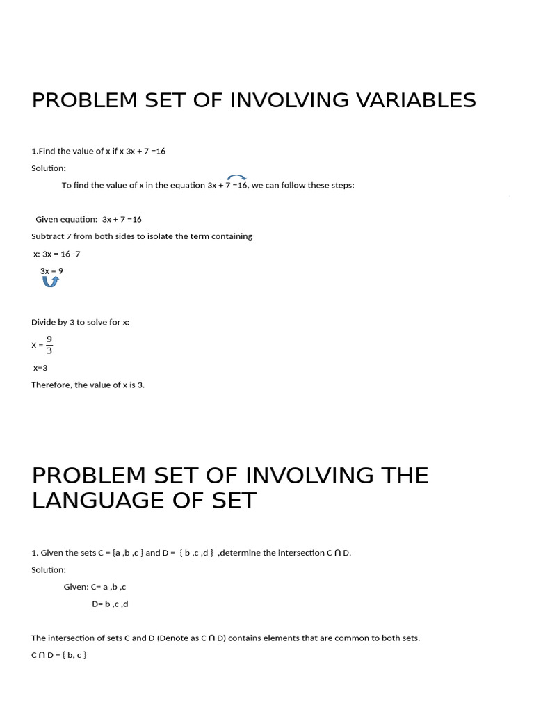 Problem Set of Involving Variables | PDF | Variable (Mathematics) | Mathematics