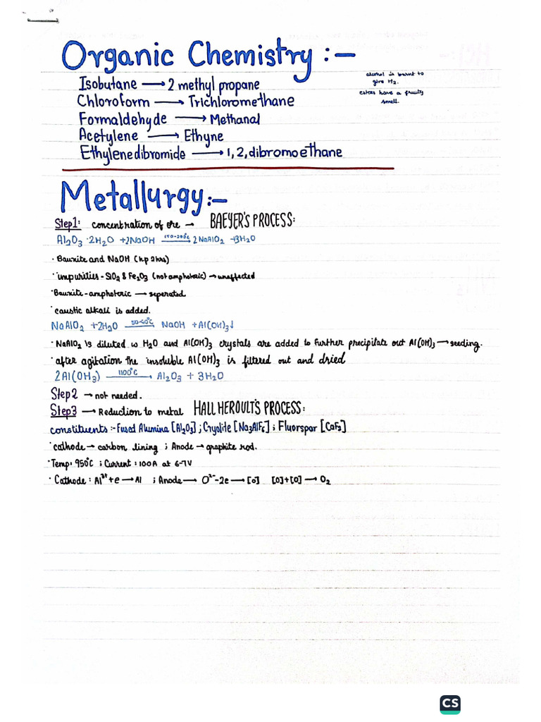 Chem Notes (Metallurgy,Organic Chem and Study of Compounds) | PDF