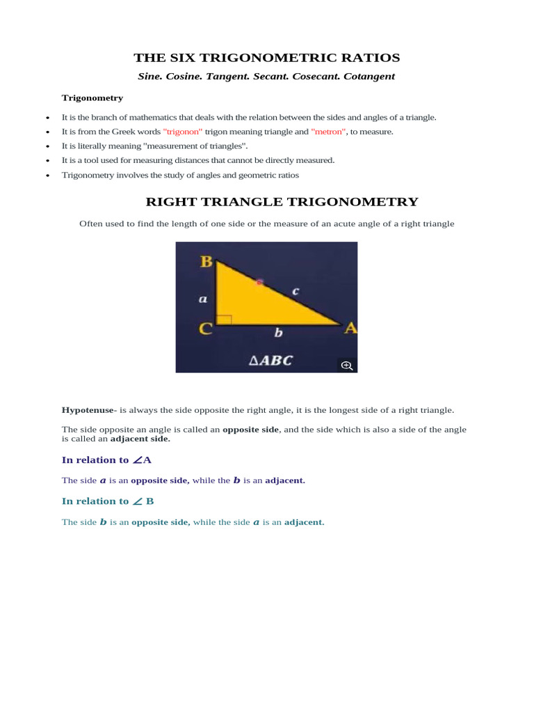 The Six Trigonometric Ratios Autosaved.jdjaj | PDF | Trigonometric ...