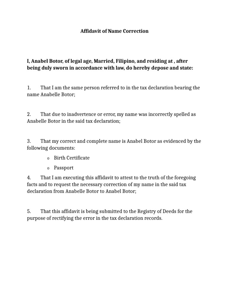 DRAFT - Affidavit of Name Correction | PDF