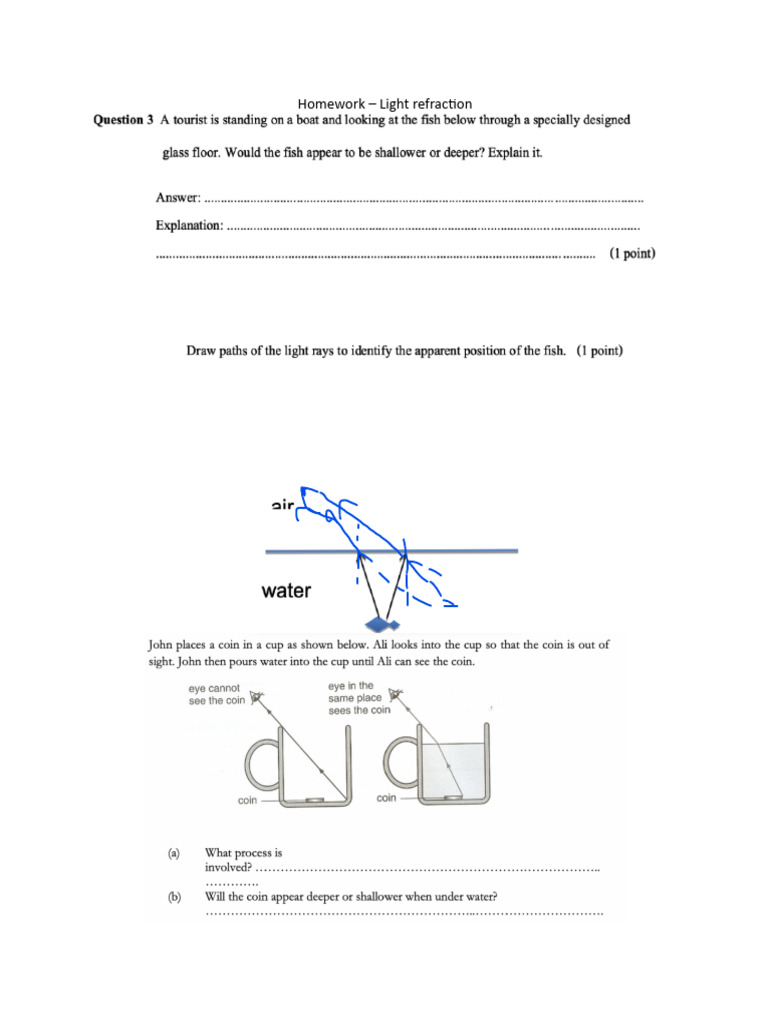 Light Refraction Homework Guide | PDF