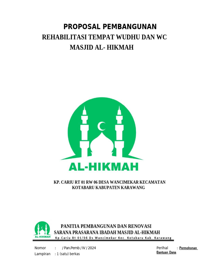 Proposal Rehab Tempat Wudhu & Toilet Masjid Al Hikmah | PDF