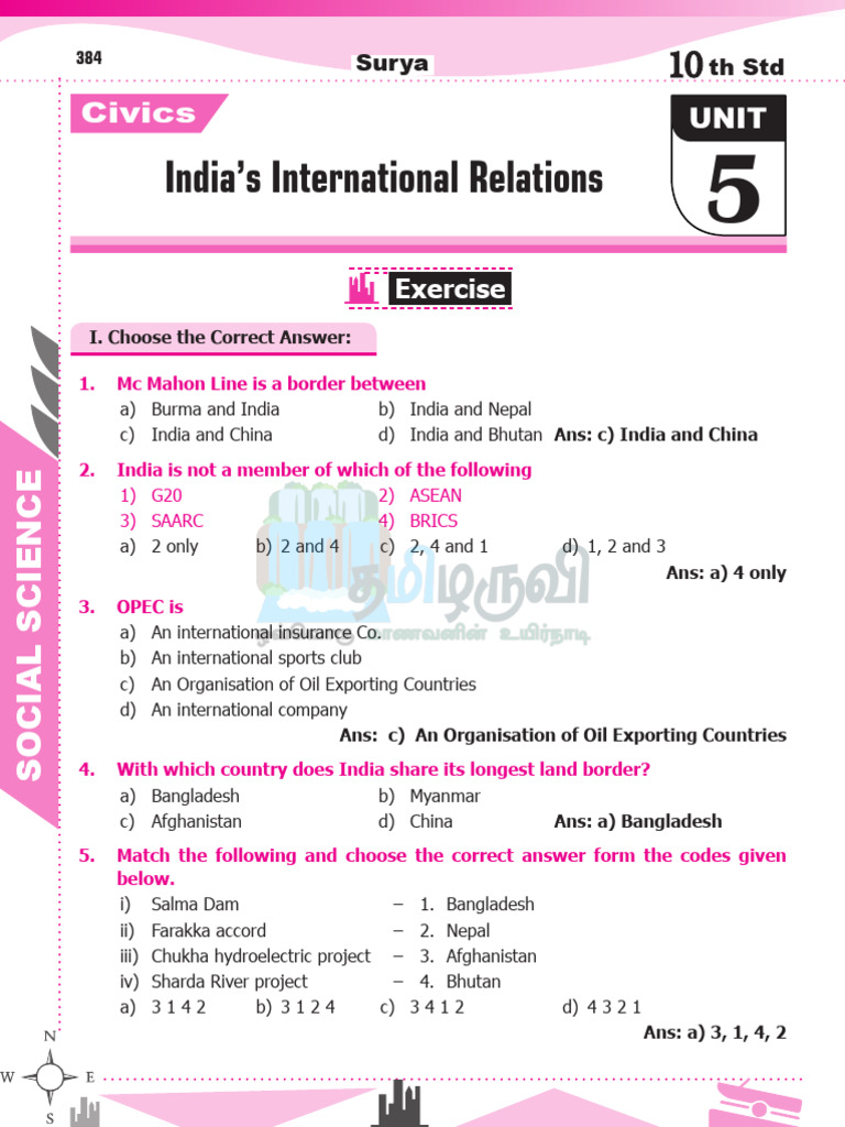 10th Social Science Chapter 5 Civics India's International Relations Download PDF | PDF