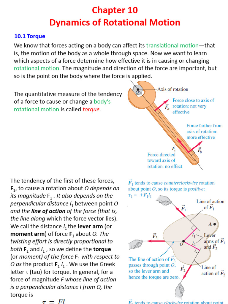 Chapter 10 Dynamics of Rotational Motion | PDF | Rotation Around A Fixed Axis | Torque
