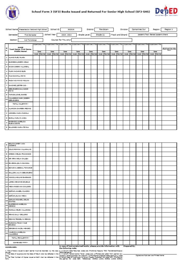 School Form 3 (SF 3) | PDF