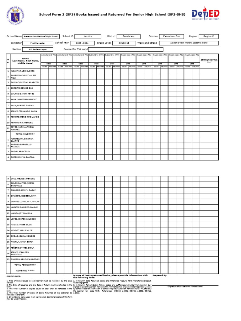 School Form 3 (SF 3) | PDF