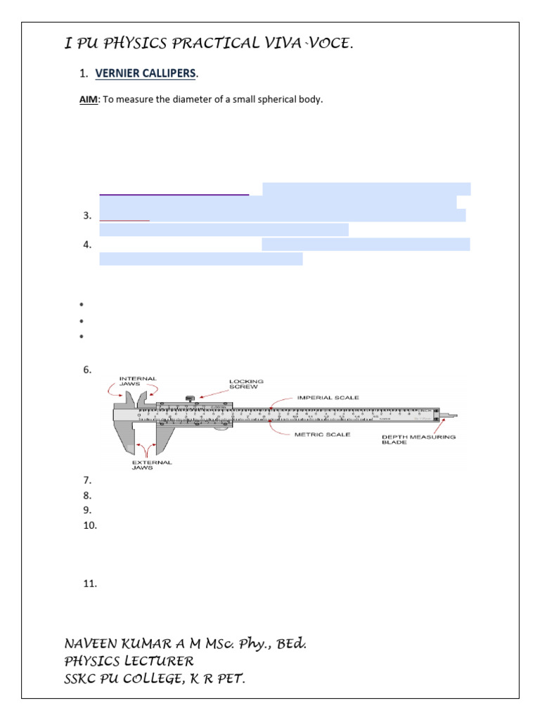 I Pu Phy Practical Viva - Voce. | PDF | Pendulum | Force