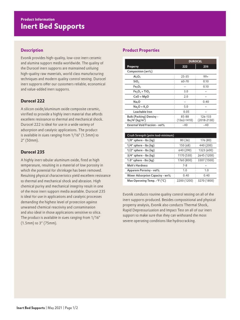 Durocel 222 Inert Support Overview | PDF | Aluminium Oxide | Ceramics