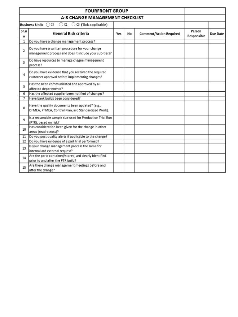 Change Management Checklist Guide | PDF