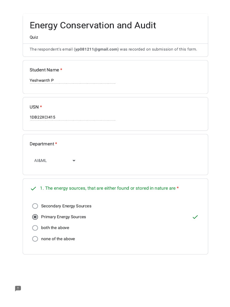 Energy Audit and Conservation Quiz | PDF