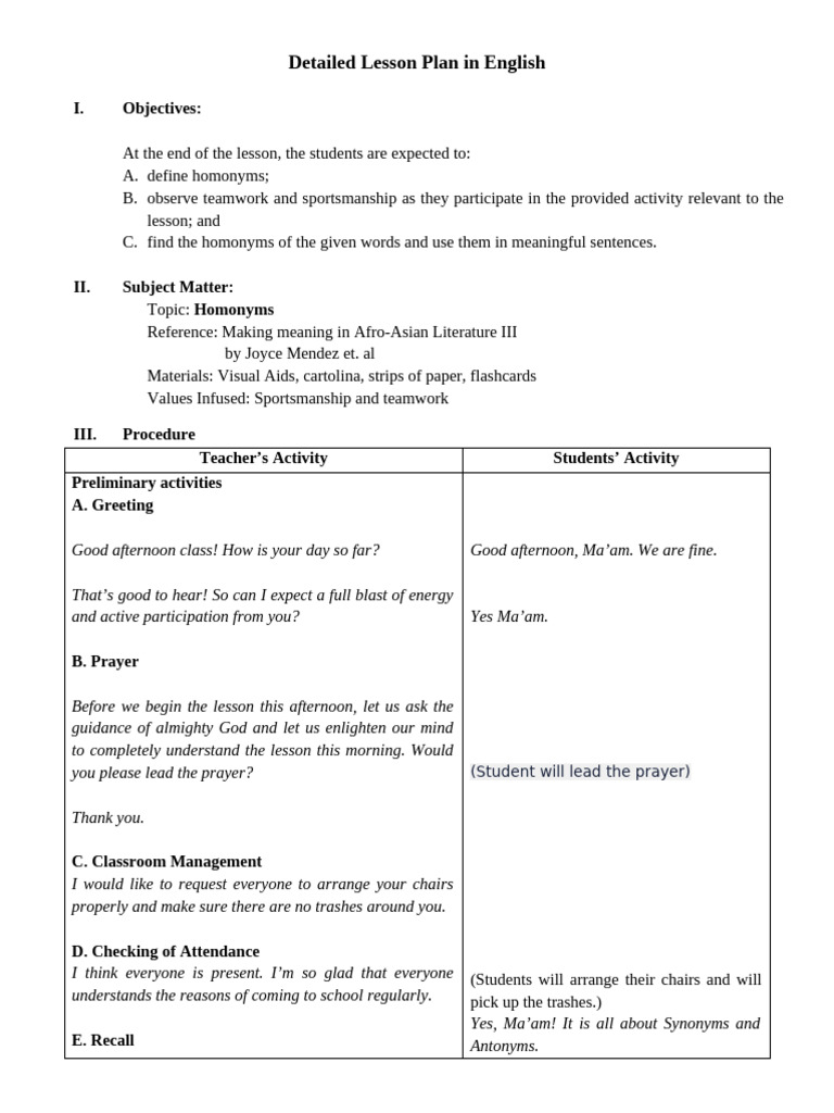Detailed Lesson Plan in English | PDF