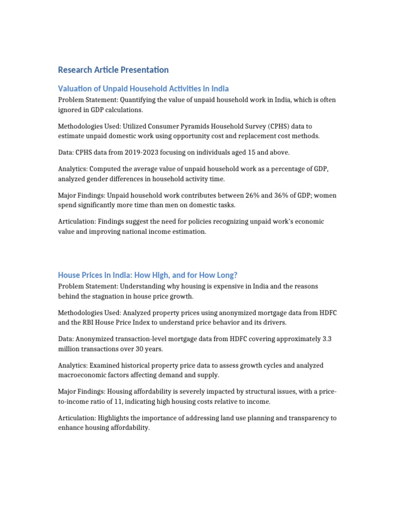 Valuing Unpaid Work in India | PDF