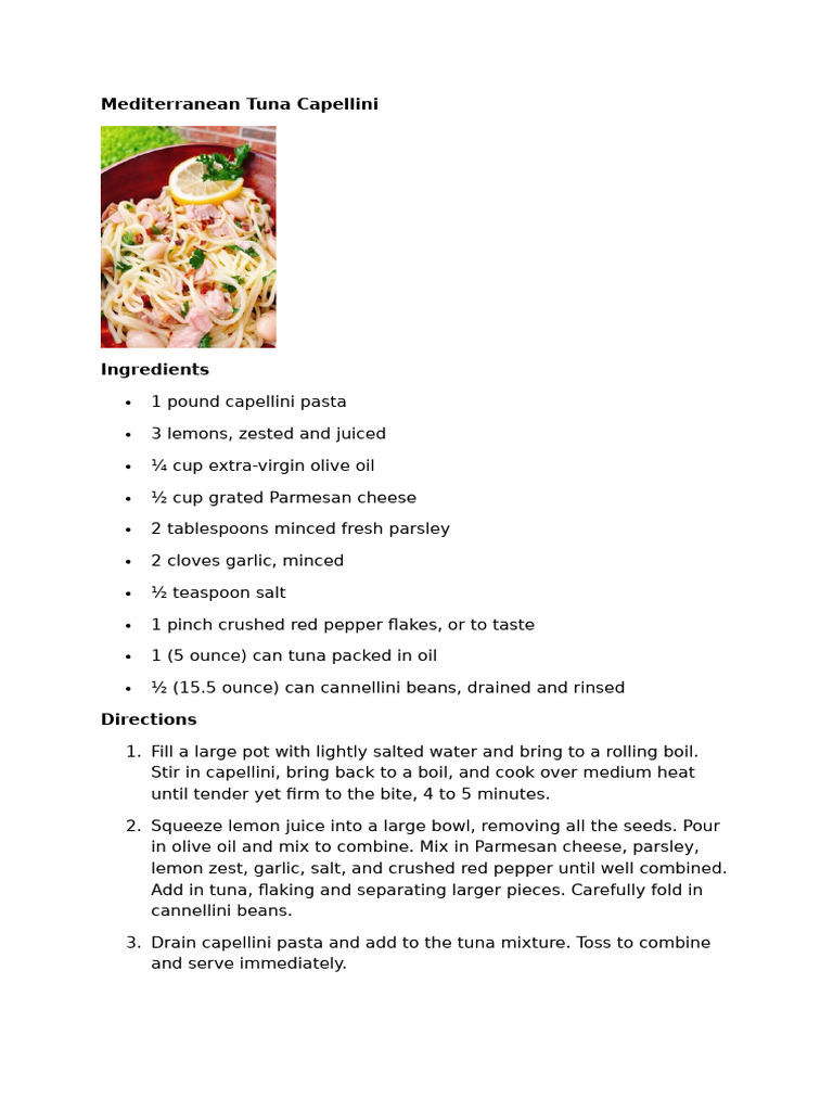 Mediterranean Tuna Capellini | PDF