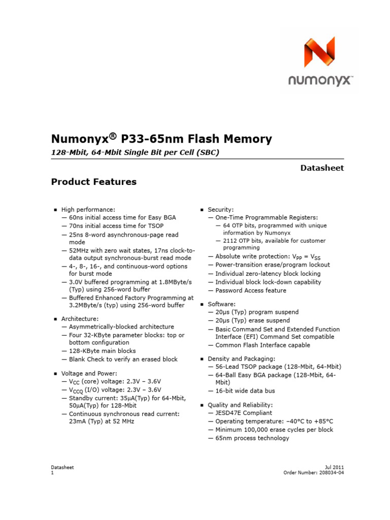 PC28F128P33BF60A | PDF | Flash Memory | Input/Output