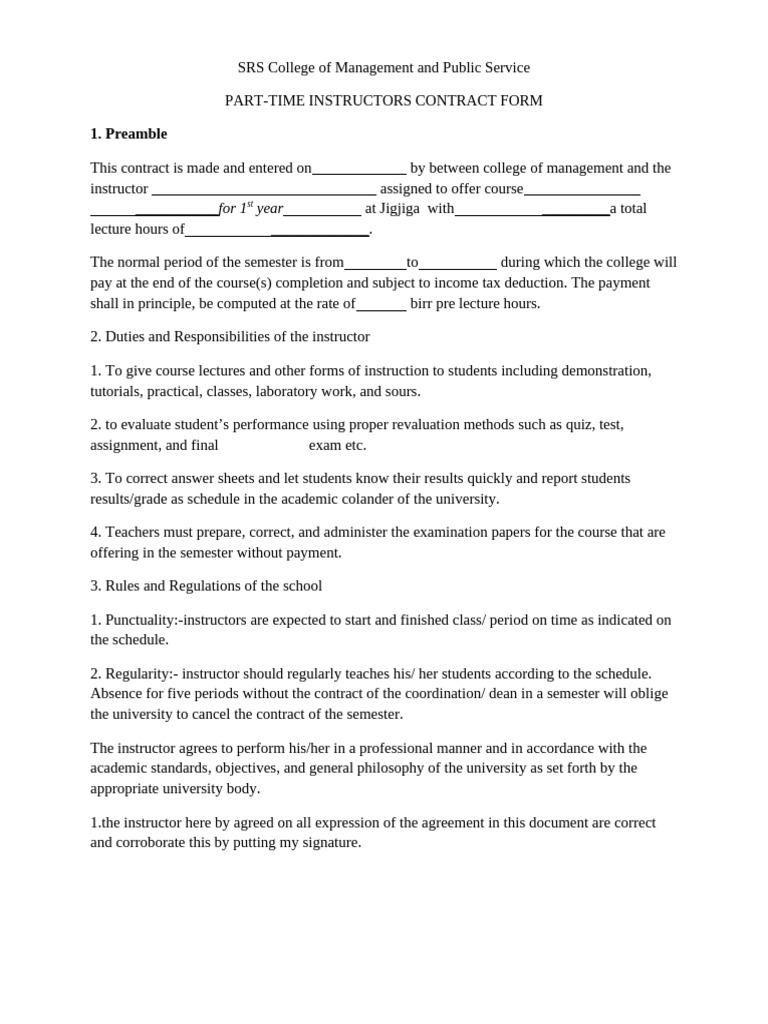 Part-Time Instructor Contract Form | PDF