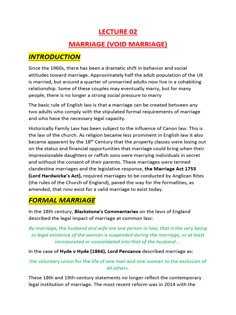 Lecture 02 Marriage (Void Marriage) | PDF | Annulment | Marriage