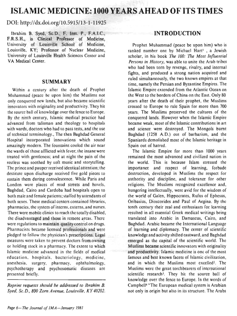 Islamic Medicine 1000 Years Ahead of Its | PDF | Medicine | Pharmacy