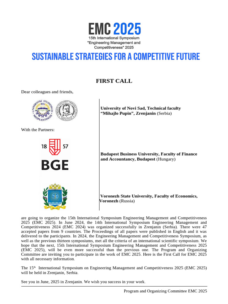 EMC 2025 First Call | PDF | Serbia | Business
