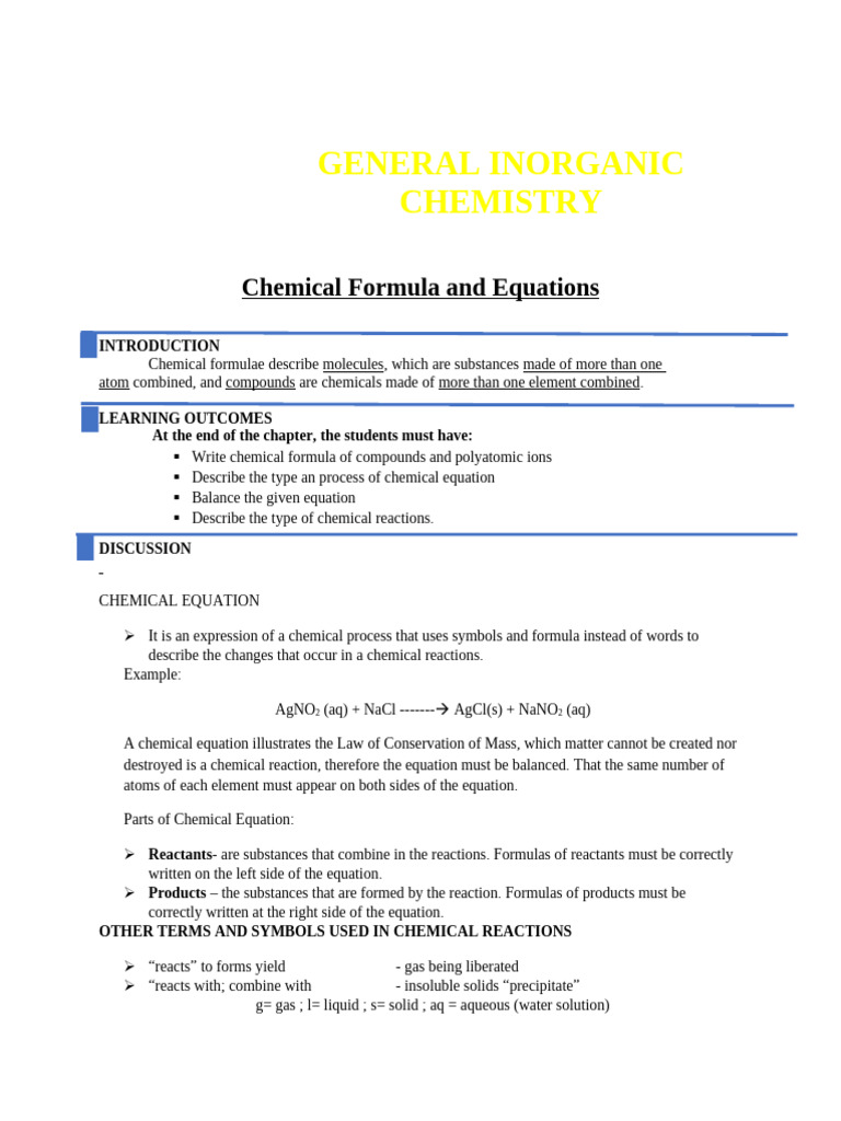 LESSON 6. Chemical Formula and Equations | PDF | Redox | Ion