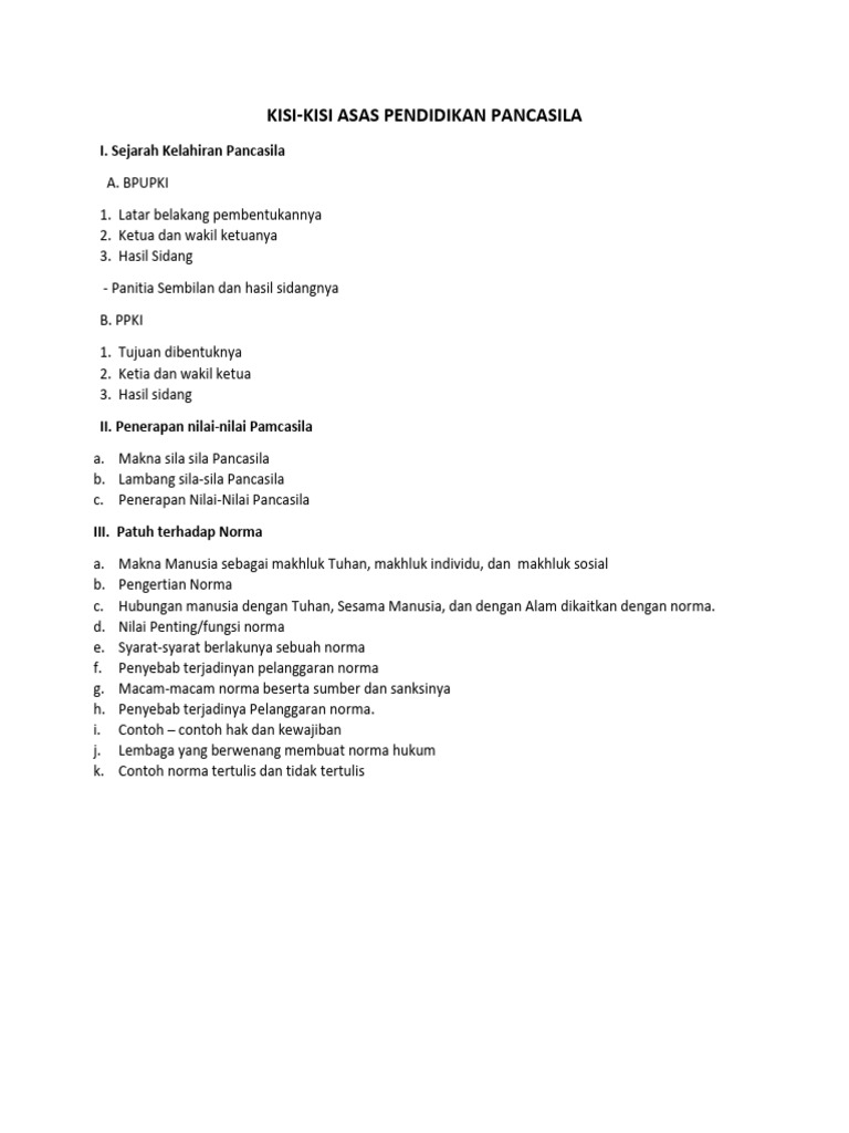 Kisi Kisi Asas PPKN Kelas VII | PDF