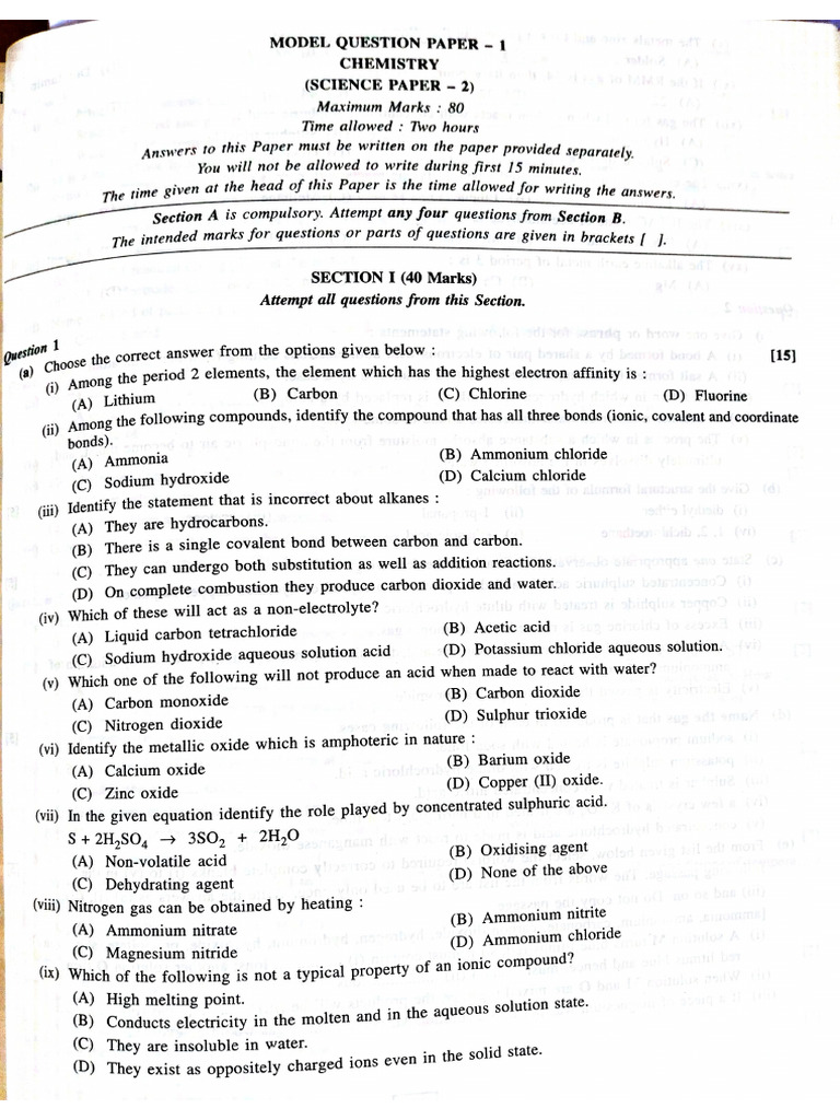 STD 10th Chemistry Sample Question Paper 2 | PDF