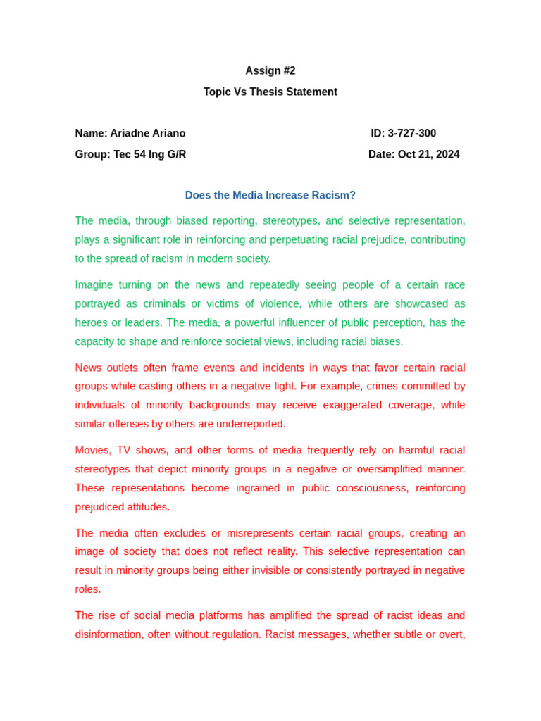 Topic Vs Thesis Statement | PDF