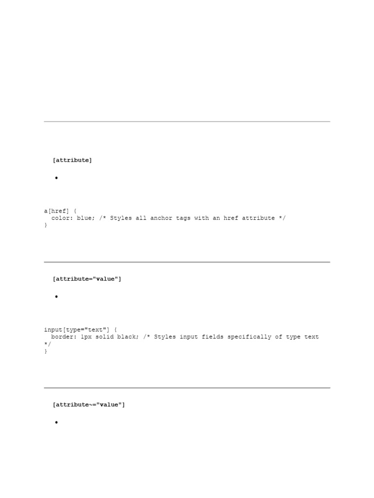 attribute selectors | PDF | Html Element | Computer File Formats