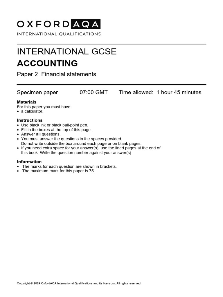 International GCSE Accounting Paper 2 | PDF | Expense | Inventory