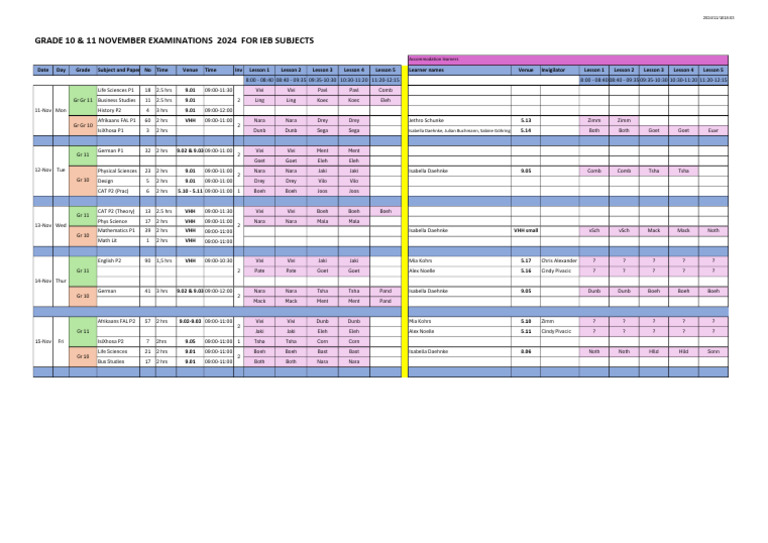 IEB Grade 10 & 11 Exam Schedule 2024 | PDF