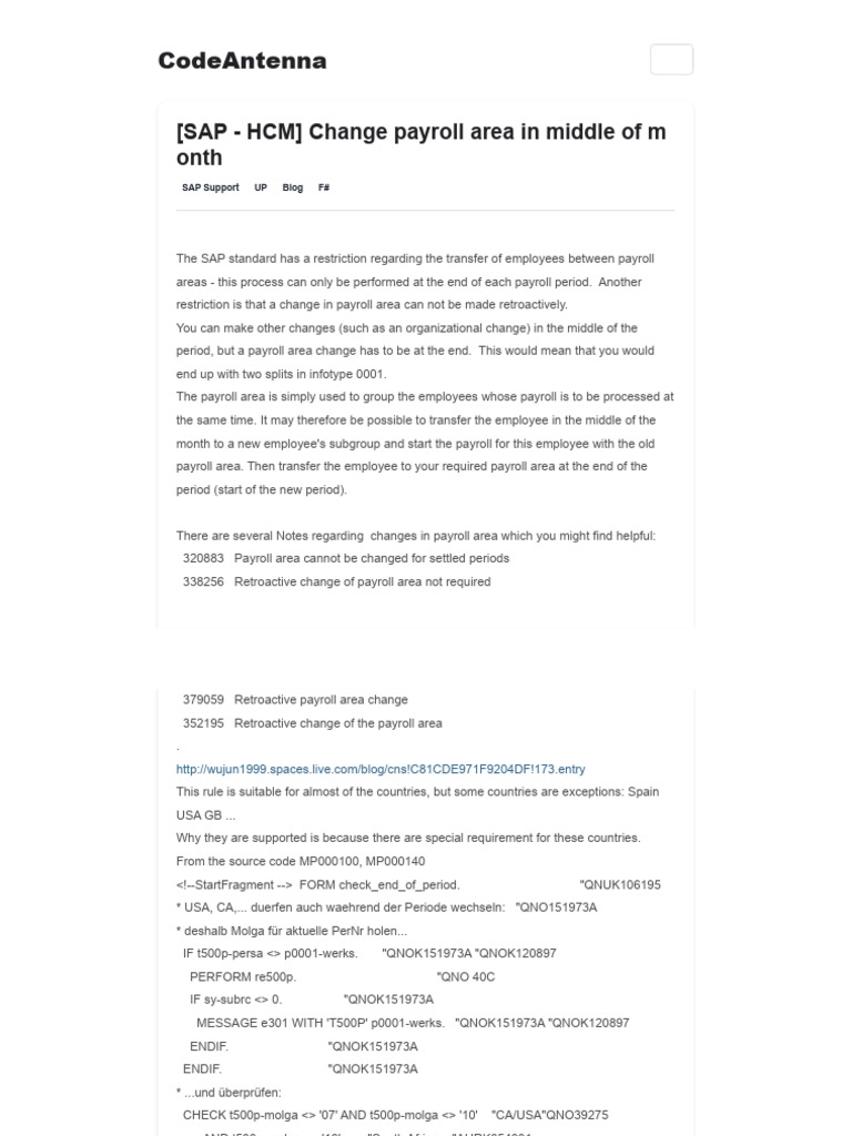 (SAP - HCM) Change Payroll Area in Middle of Month - CodeAntenna | PDF