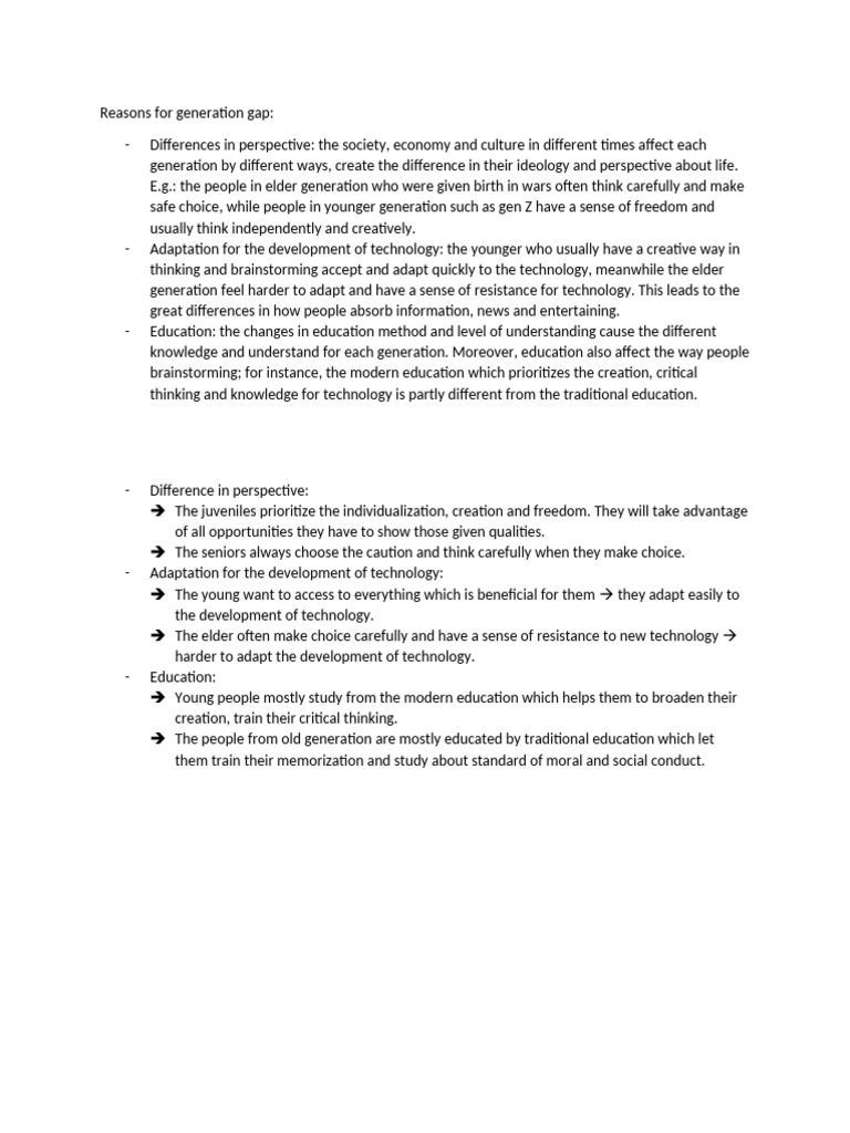 Reasons For Generation Gap | PDF