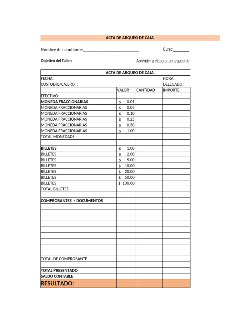 Acta de Arqueo de Caja Sorpresivo | PDF